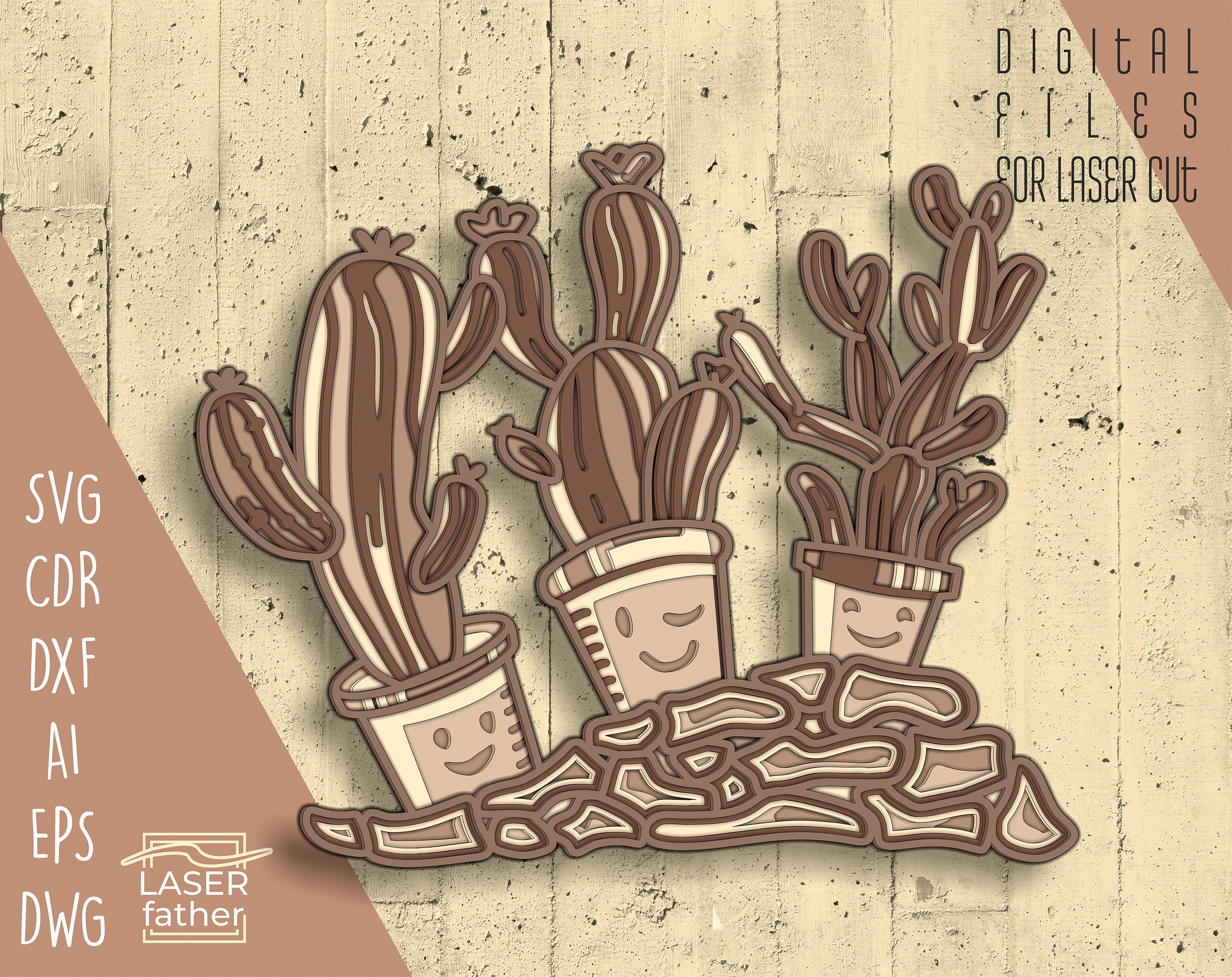 3D Layered Cactus SVG, Succulents Craft, Cricut Art, Plants in Pots ...