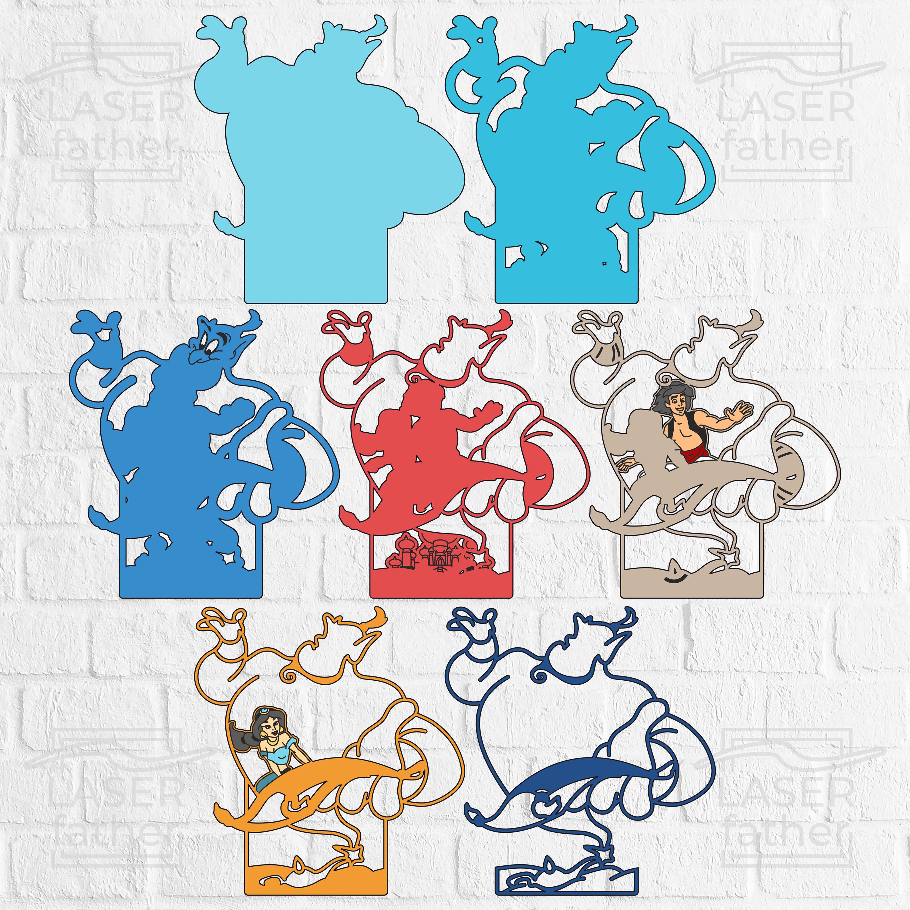 Aladdin SVG, Princess Jasmine SVG, 3D Layered Laser Cut Files, Genie ...