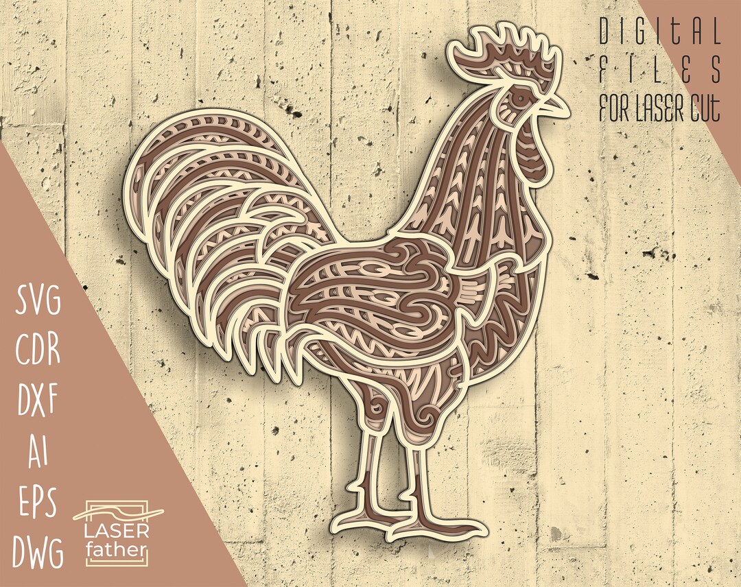 3D Rooster Multilayer SVG File for Laser Cut, Instant Digital Download ...