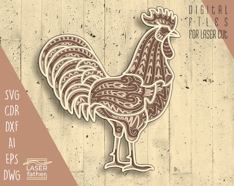 3D Rooster Multilayer SVG File for Laser Cut, Instant Digital Download ...