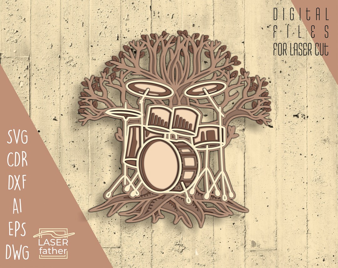 Drums 3D Multilayer SVG, Laser Cut File, Tree Art, Wood Design, Cricut ...