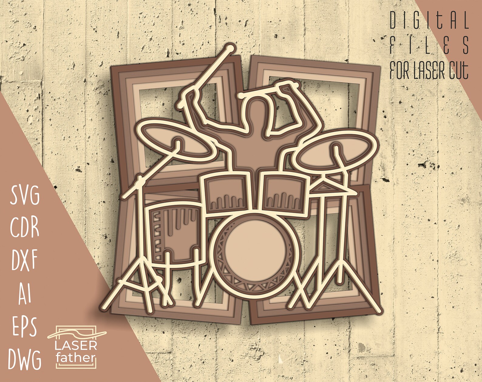3D Multilayer SVG Drummer, Instant Digital Download Svg Ai Cdr Eps Png ...