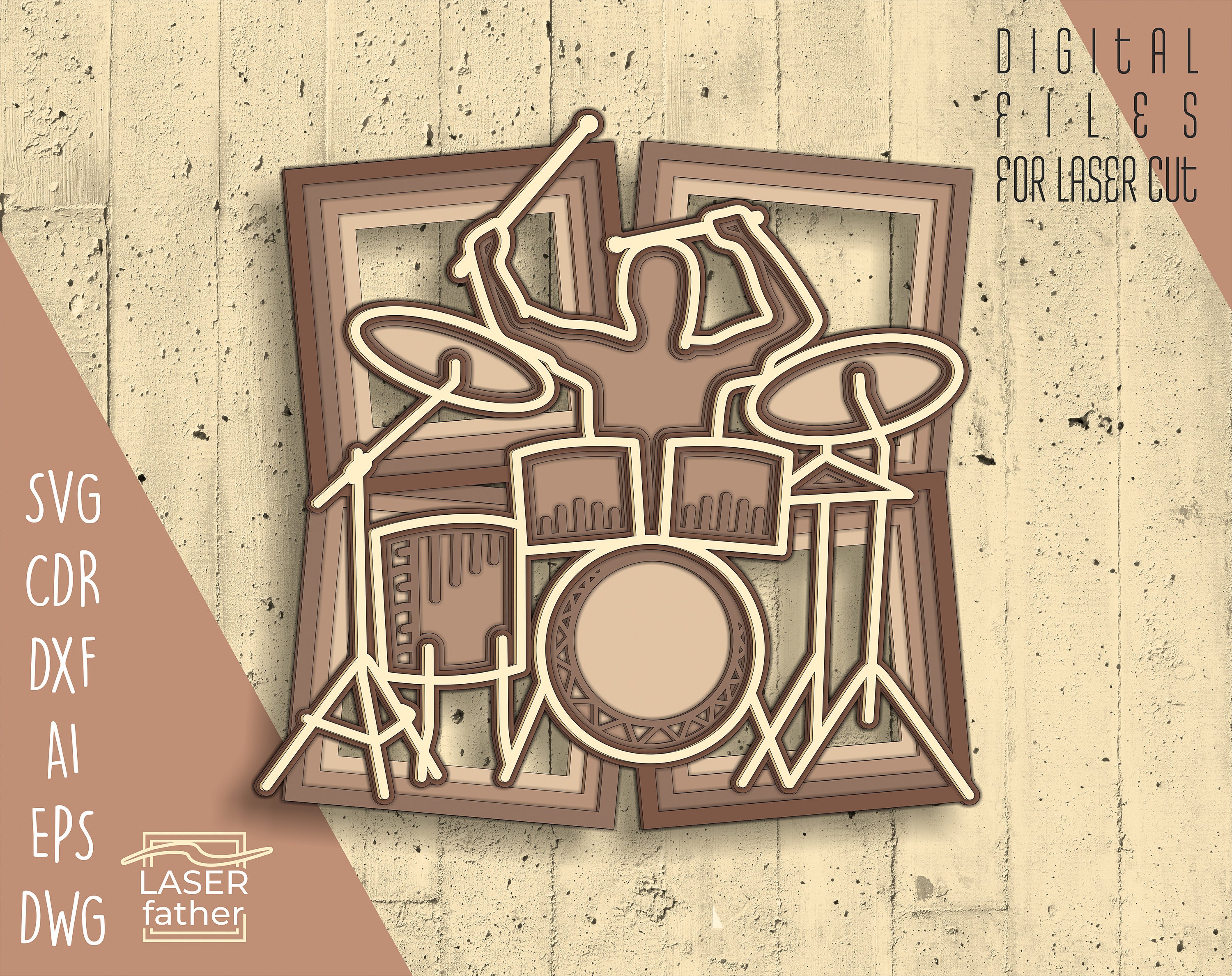 3D Multilayer SVG Drummer, Instant Digital Download Svg Ai Cdr Eps Png ...