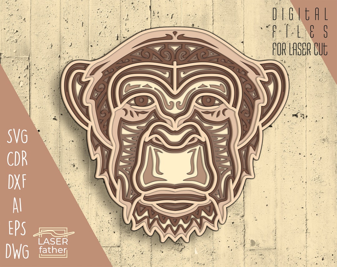 3D Monkey Multilayer SVG, Laser Cut, Digital Download Svg Png Ai Dxf ...