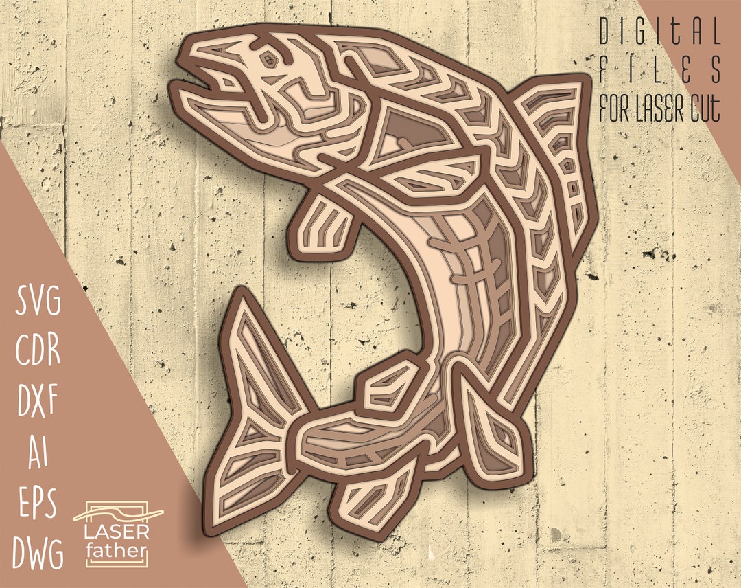 Trout 3D Multilayer SVG, Laser Cut, Digital Download Ai Cdr Eps Png Dwg ...