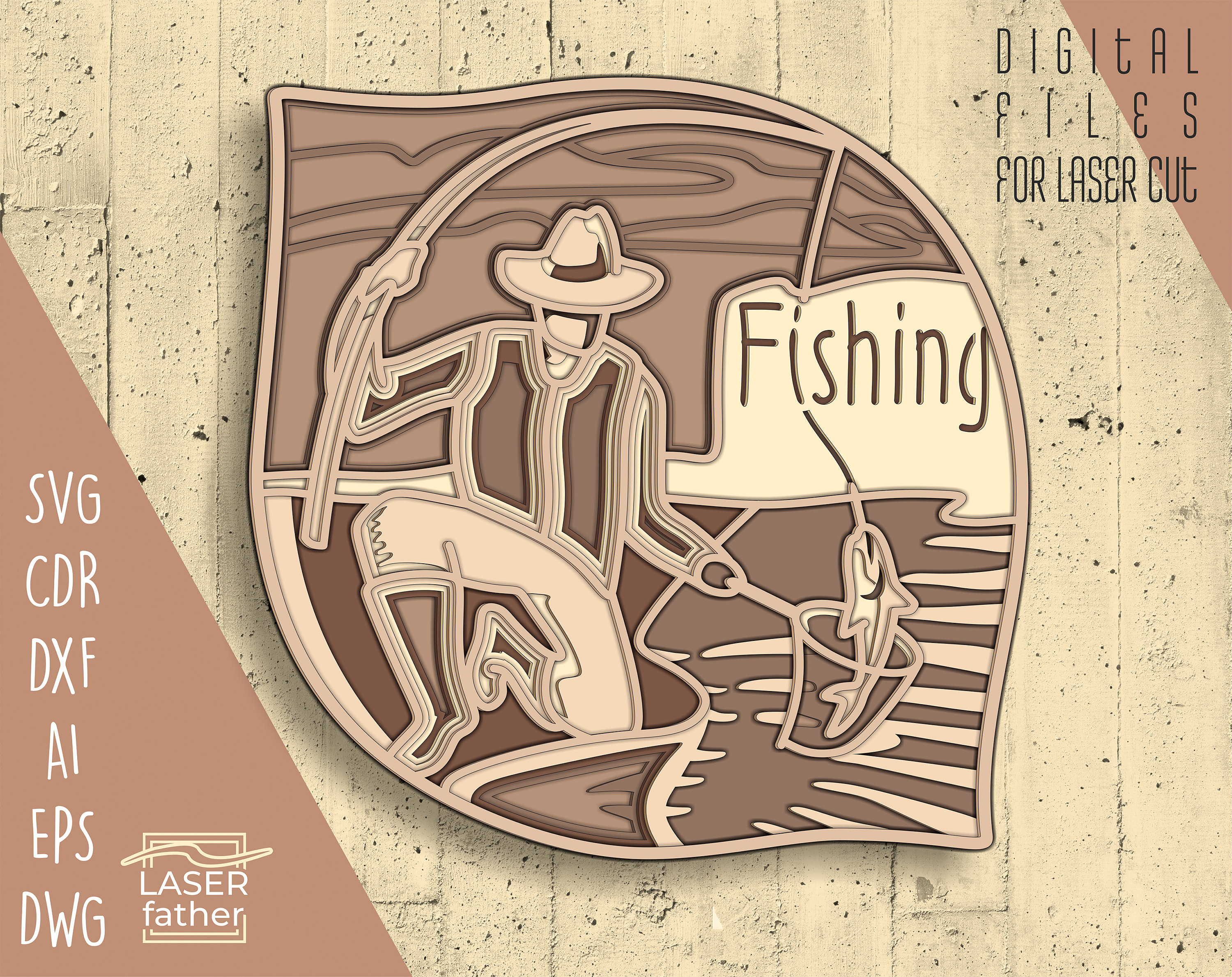 Fishing 3D Layered SVG, Laser Cut Files, Instant Download Ai Cdr Eps ...