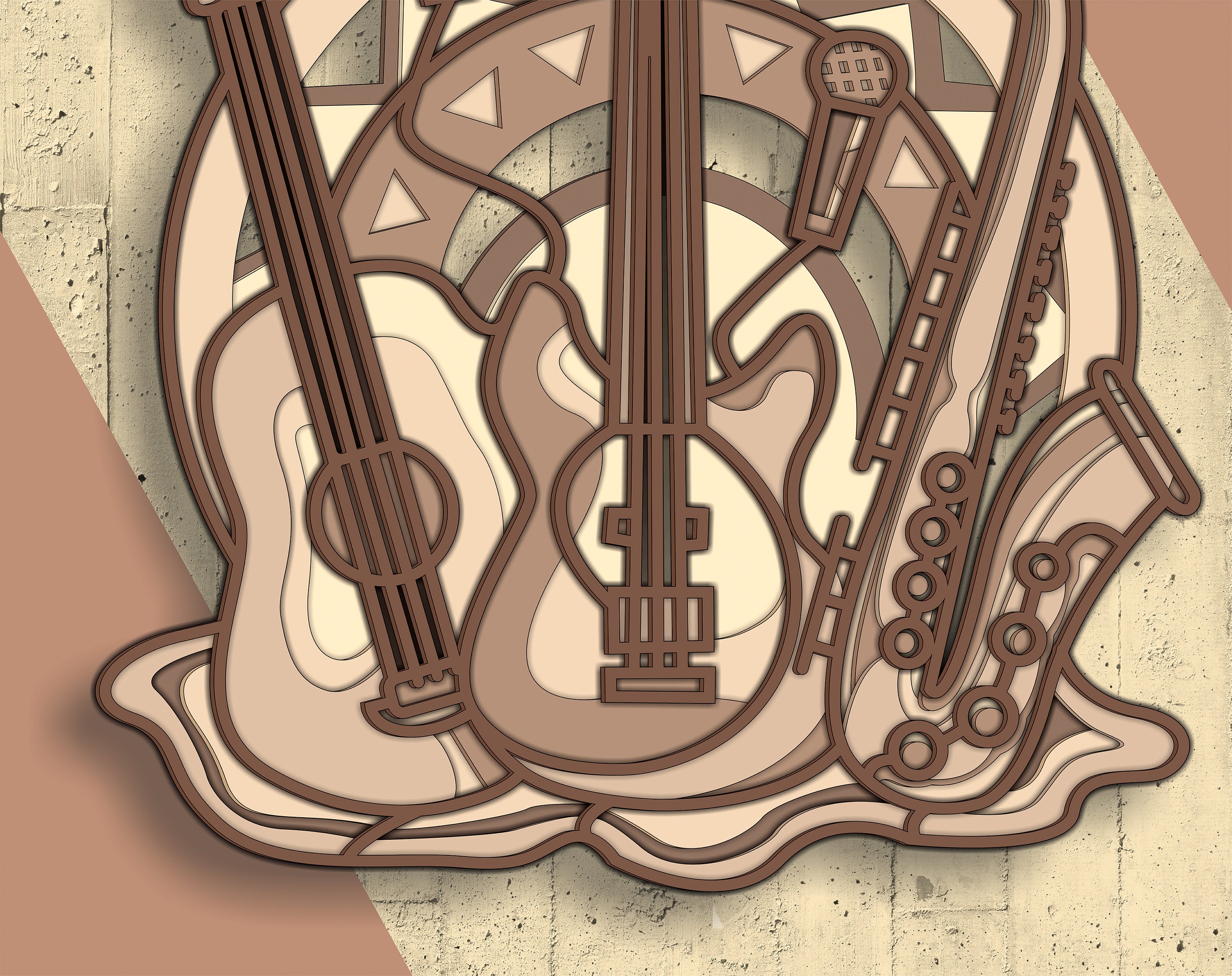 Jazz Music Instruments Layered SVG 3D Design Guitar Saxophone Files Ai ...