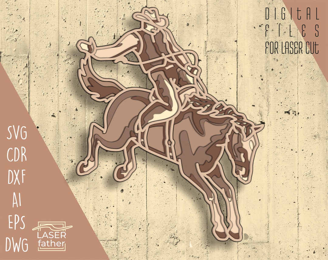 3D Cowboy Multilayer SVG File Cowboy Laser Cut Files Ai Cdr Eps Png Dwg ...