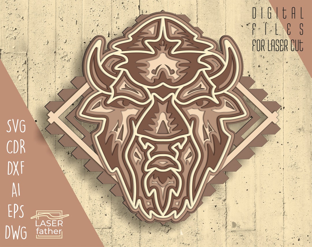 3D Buffalo Mutilayered SVG, Digital Download Svg Ai Cdr Eps Png Dwg Dxf ...