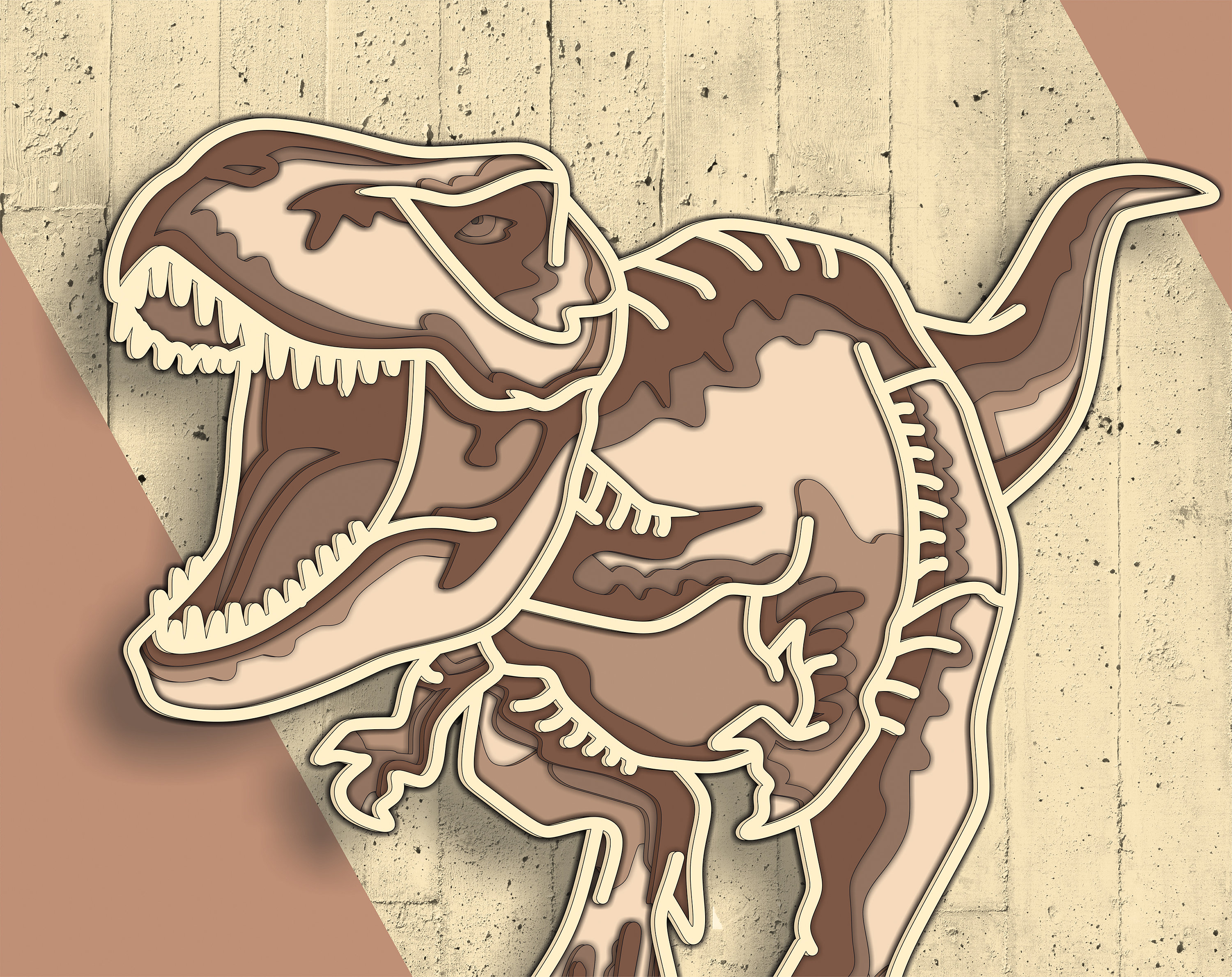 Tyrannosaurus 3D Multilayered SVG, Digital Files Ai Cdr Eps Png Dwg Dxf ...