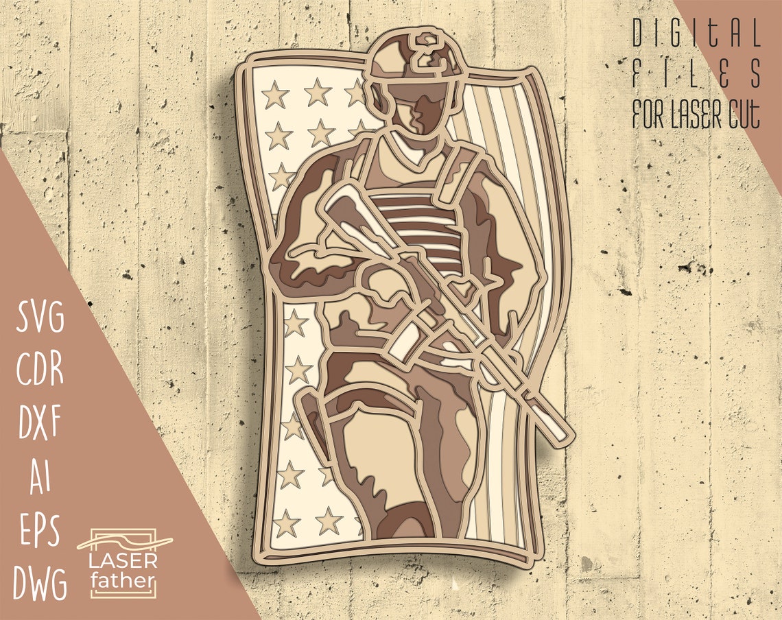 Layered SVG 3D Design Soldier Mandala Files Ai Cdr Eps Png Dwg Dxf 6 ...