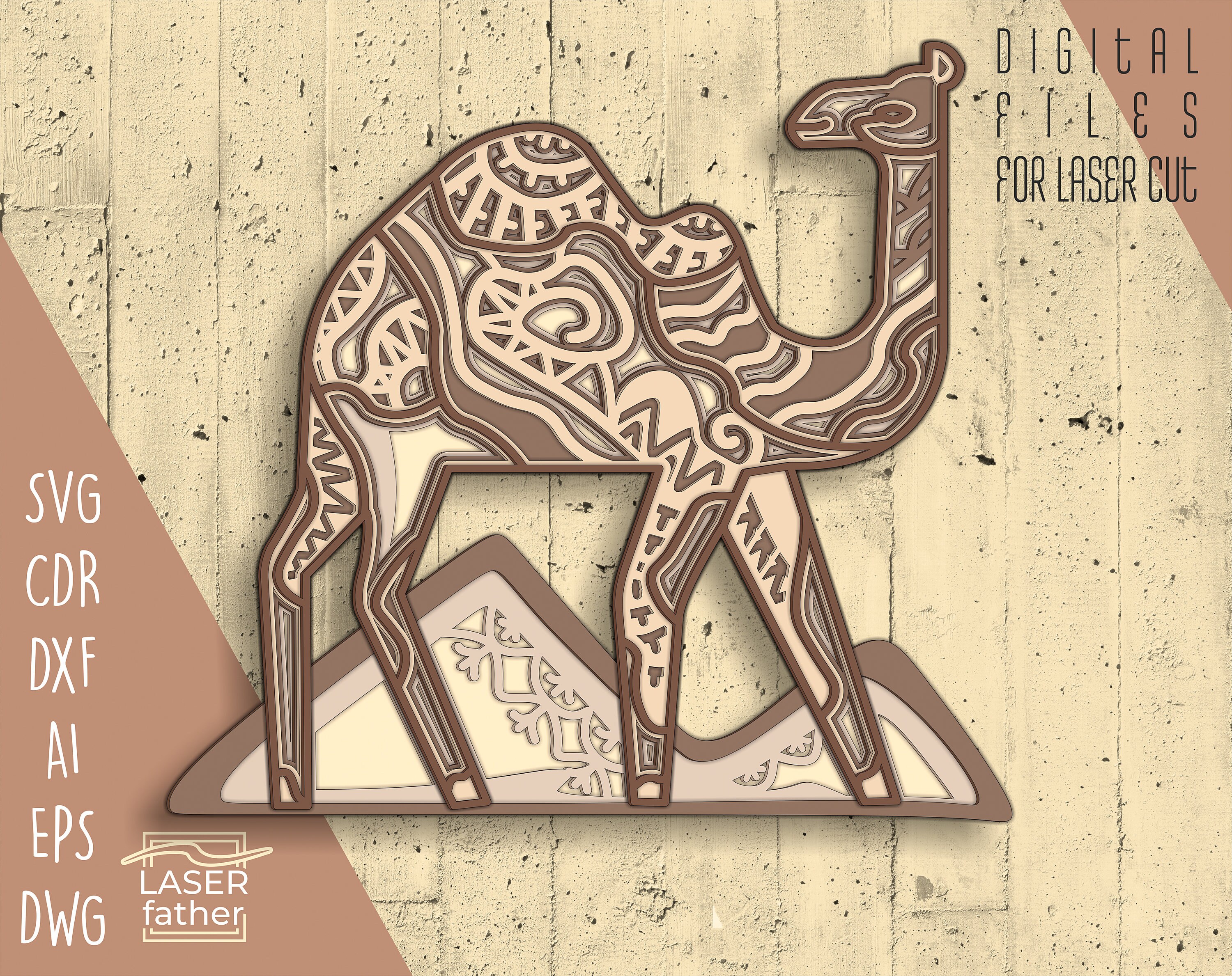 Camel 3D Layered SVG, Laser Cutting File, Digital Download Ai Cdr Eps ...