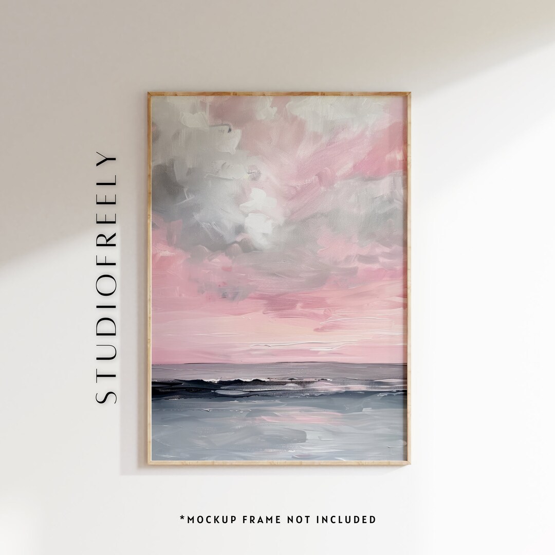 Oil Painted Seascape Instant Download - Abstract Pastel Pink Sky Over a ...