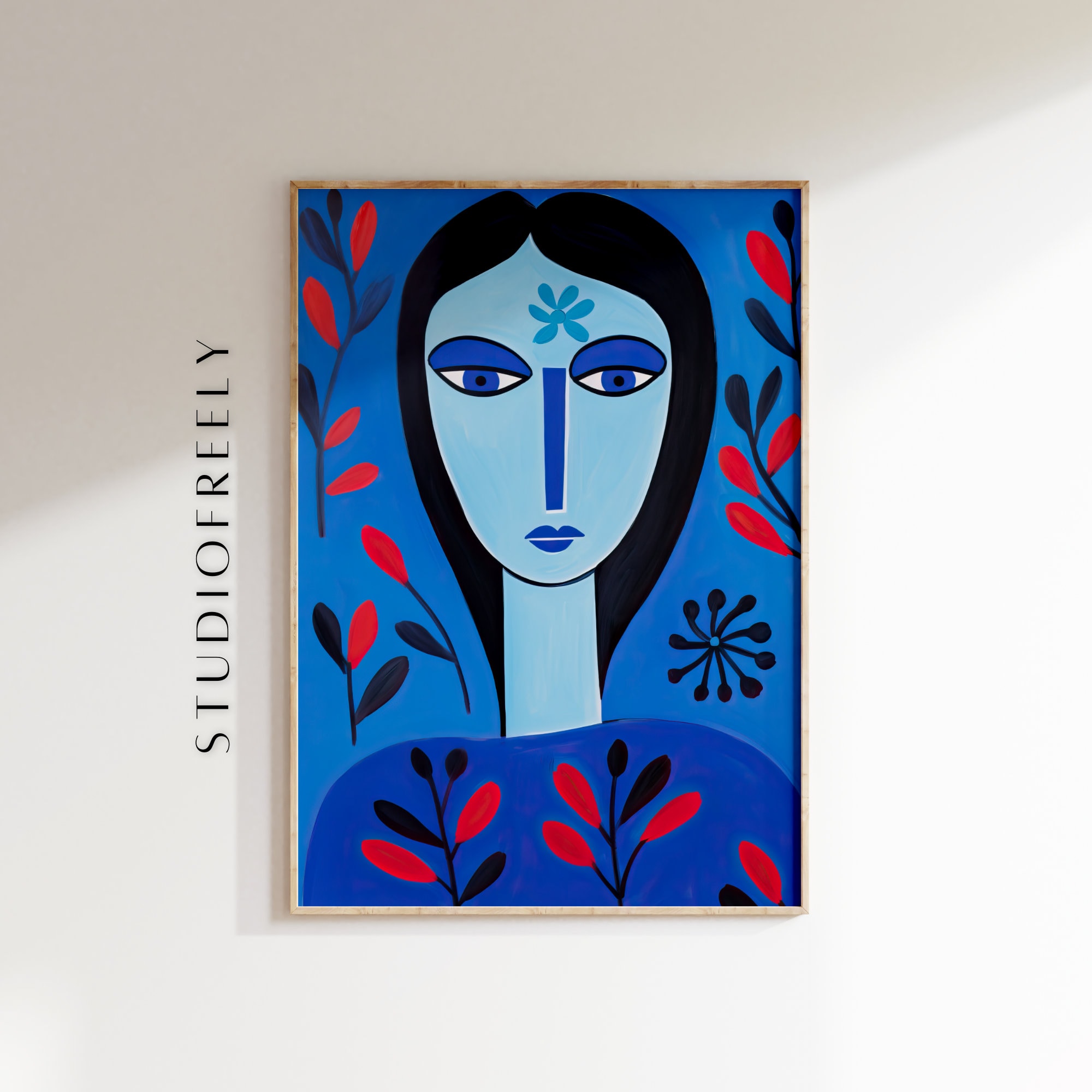 Modern Abstract Blue Woman Instant Download Red and Black - Etsy