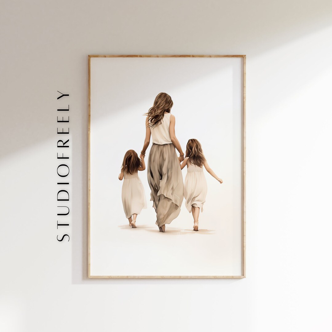 Mother and Daughters Watercolor Print: Sentimental Family Wall Art - Etsy