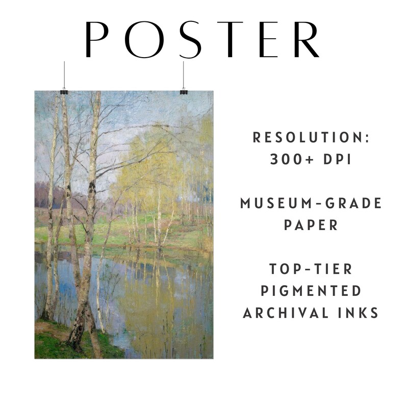 Spring Birch Landscape Print: Serene River Reflections, Tranquil Pastel ...