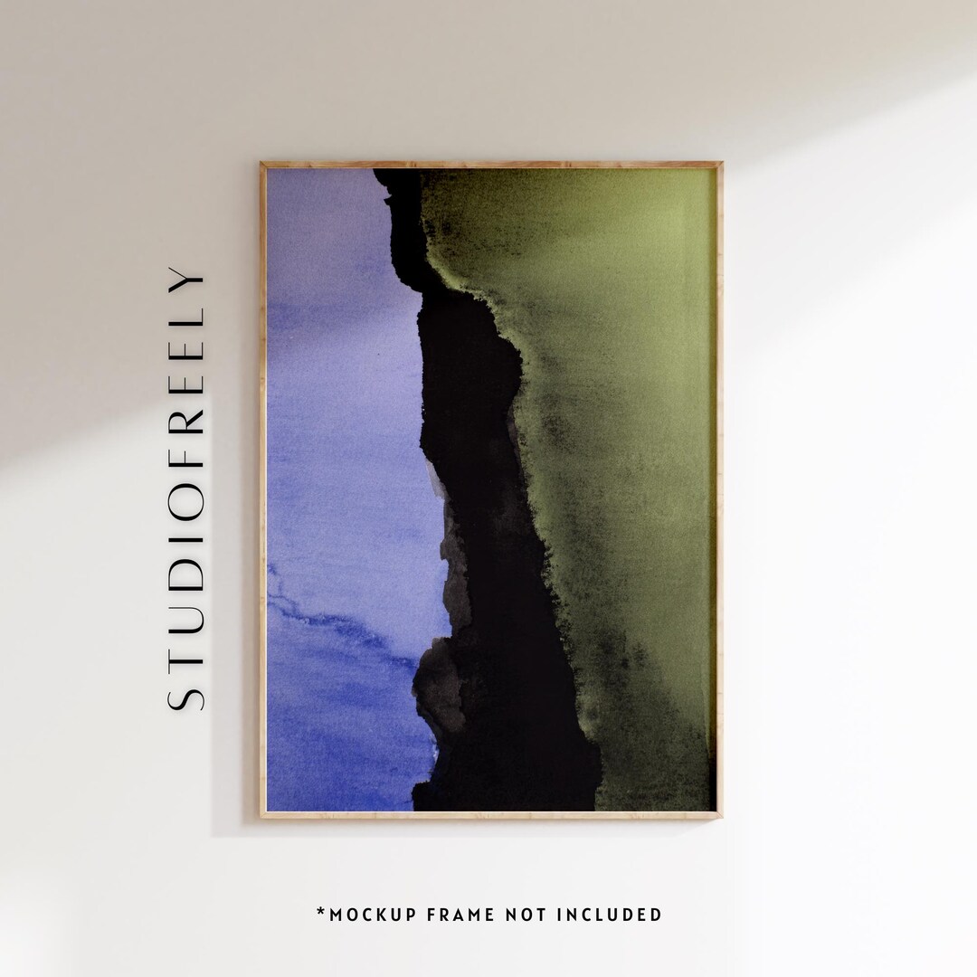 Modern Abstract Watercolor: Vertical Cliff Form, Green and Purple ...