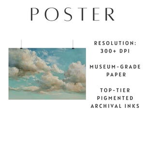Sky Cloud Print: Blue Skies With Painterly White Clouds, Peaceful Wall ...