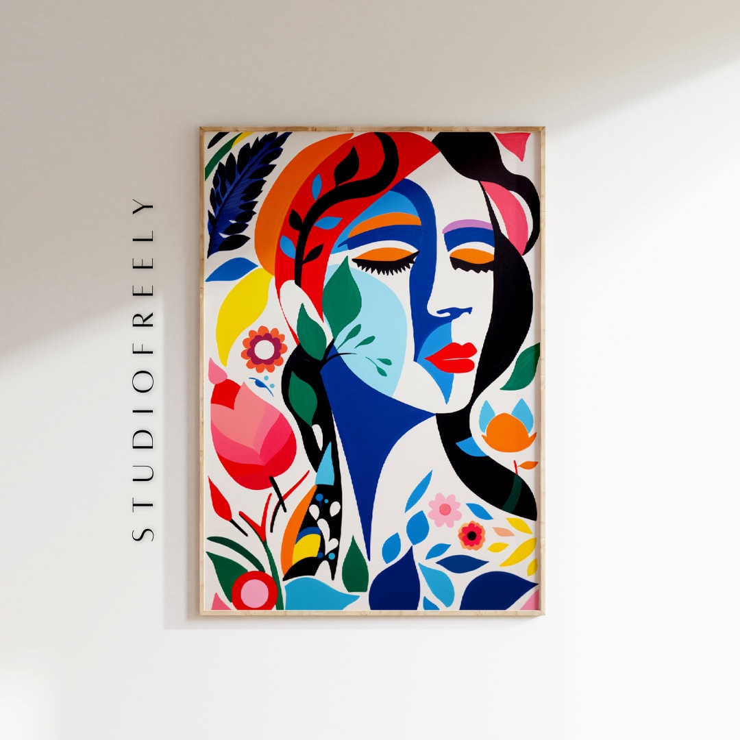 Abstract Female Portrait Print: Modern Floral Face Wall Art - Etsy