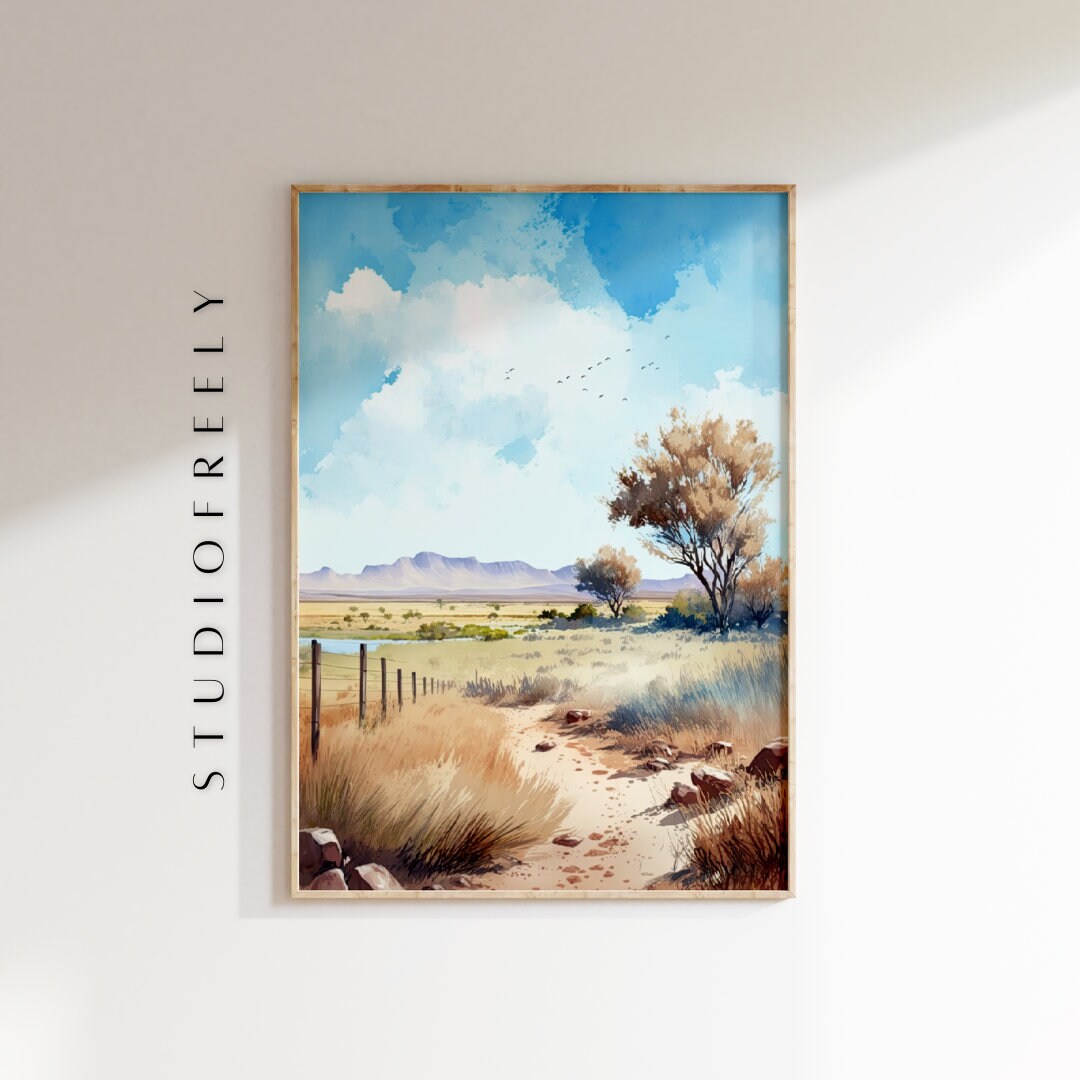 Great Plains Watercolor Scene Instant Download - Old Dirt Road Art ...