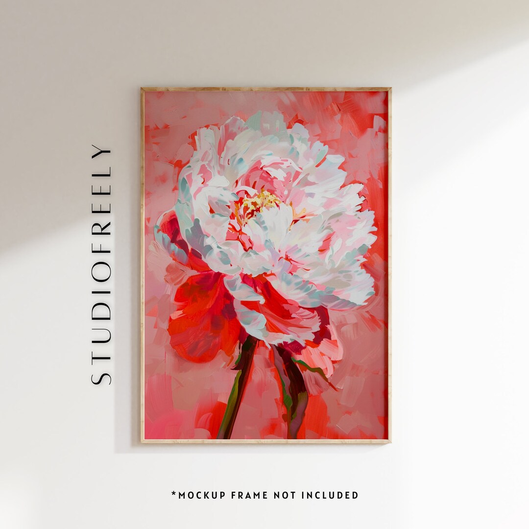 Peony Flower Art Print: Bold Pink & Red Impressionist Floral Decor - Etsy
