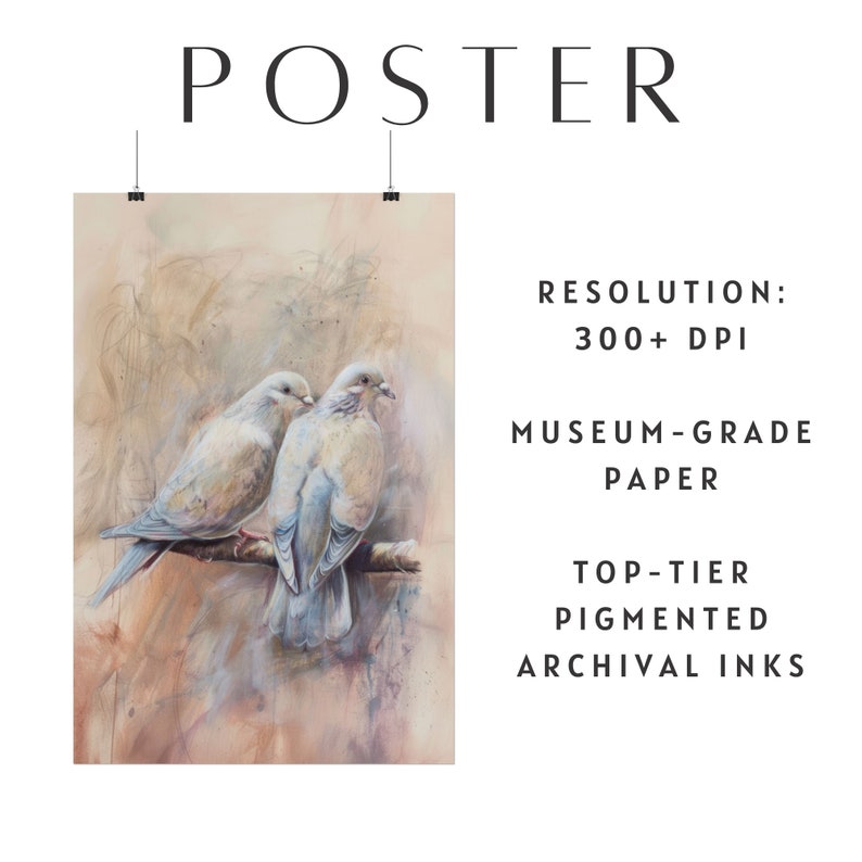 Romantic Dove Art Print, Soft Pastel Bird Wall Decor for Elegant and ...