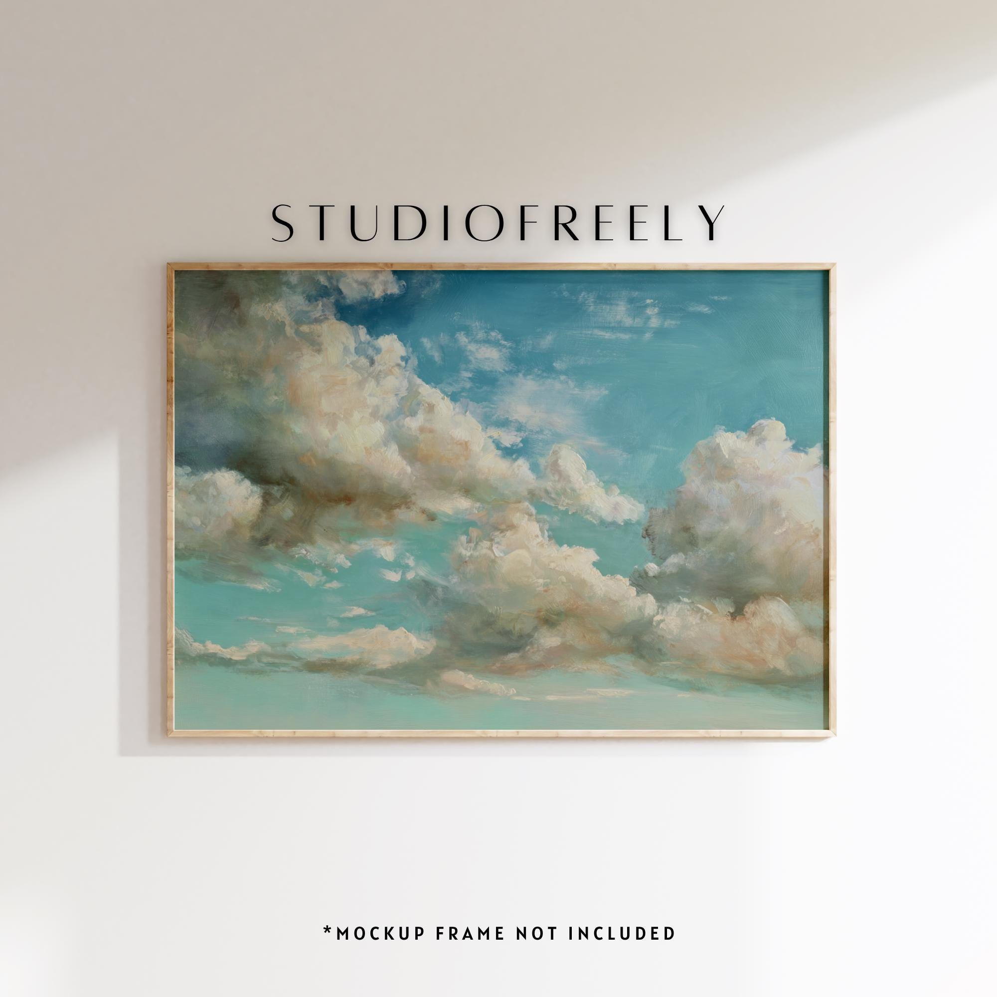 Sky Cloud Print: Blue Skies With Painterly White Clouds, Peaceful Wall ...