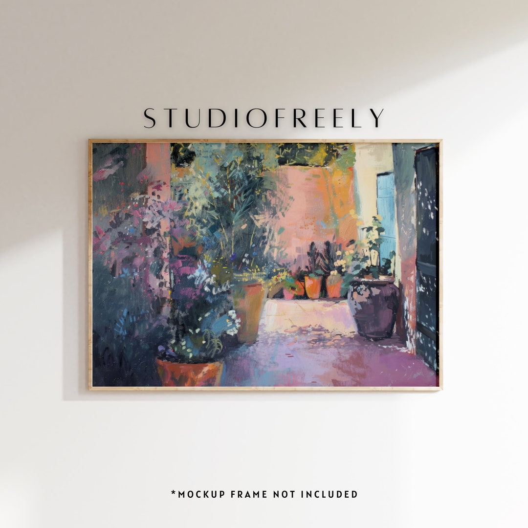 Impressionist Garden Patio Painting Instant Download - Outdoor Potted ...