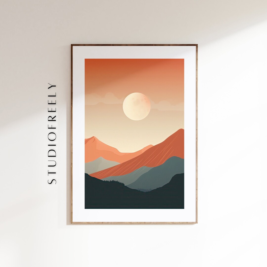 Retro Mountain Range Instant Download Art - Pop Art Moonlight ...