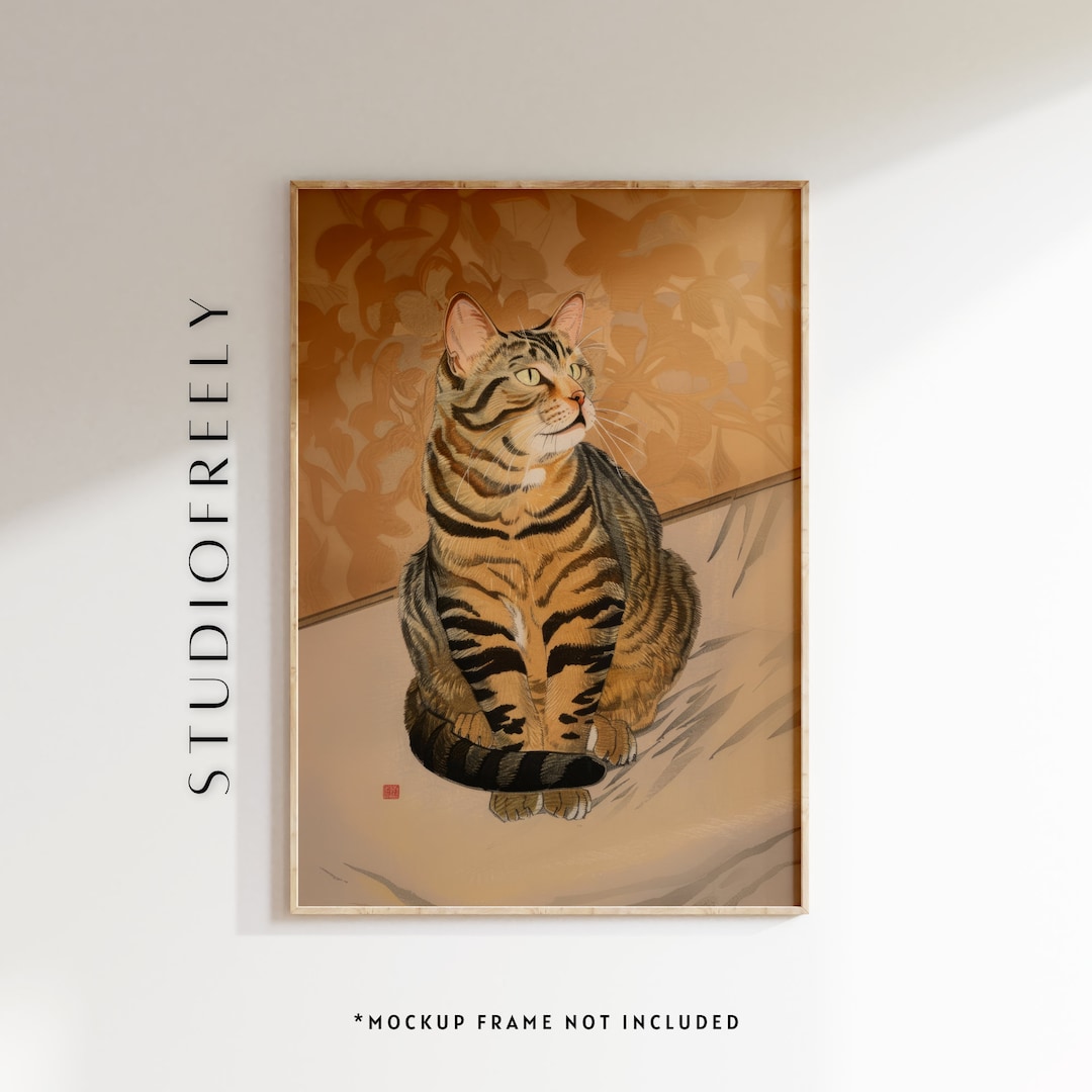 Japanese Tiger Tabby Cat Print: Oriental Feline Wall Art - Etsy