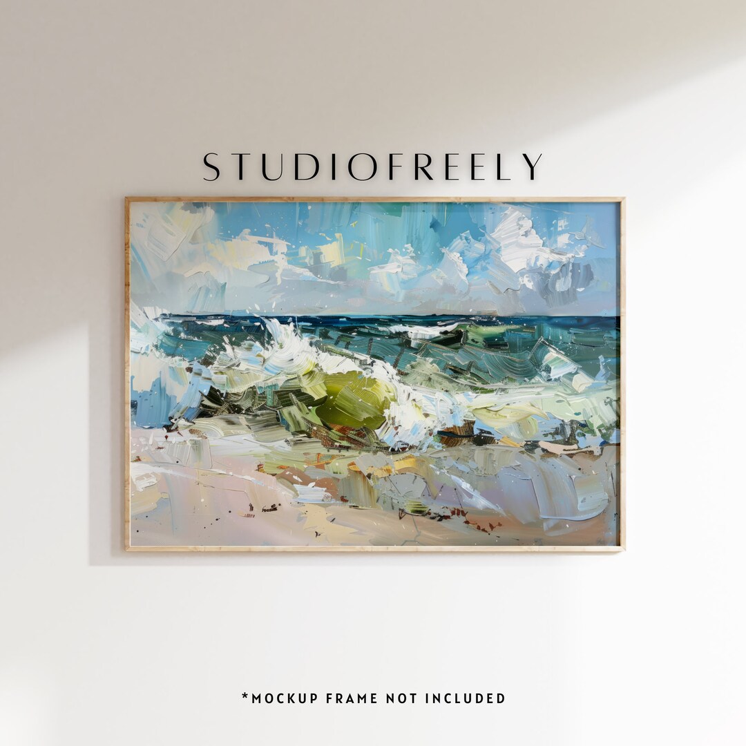 Oil Painting of Abstract Beach Scene With Large Waves Palette Knife ...