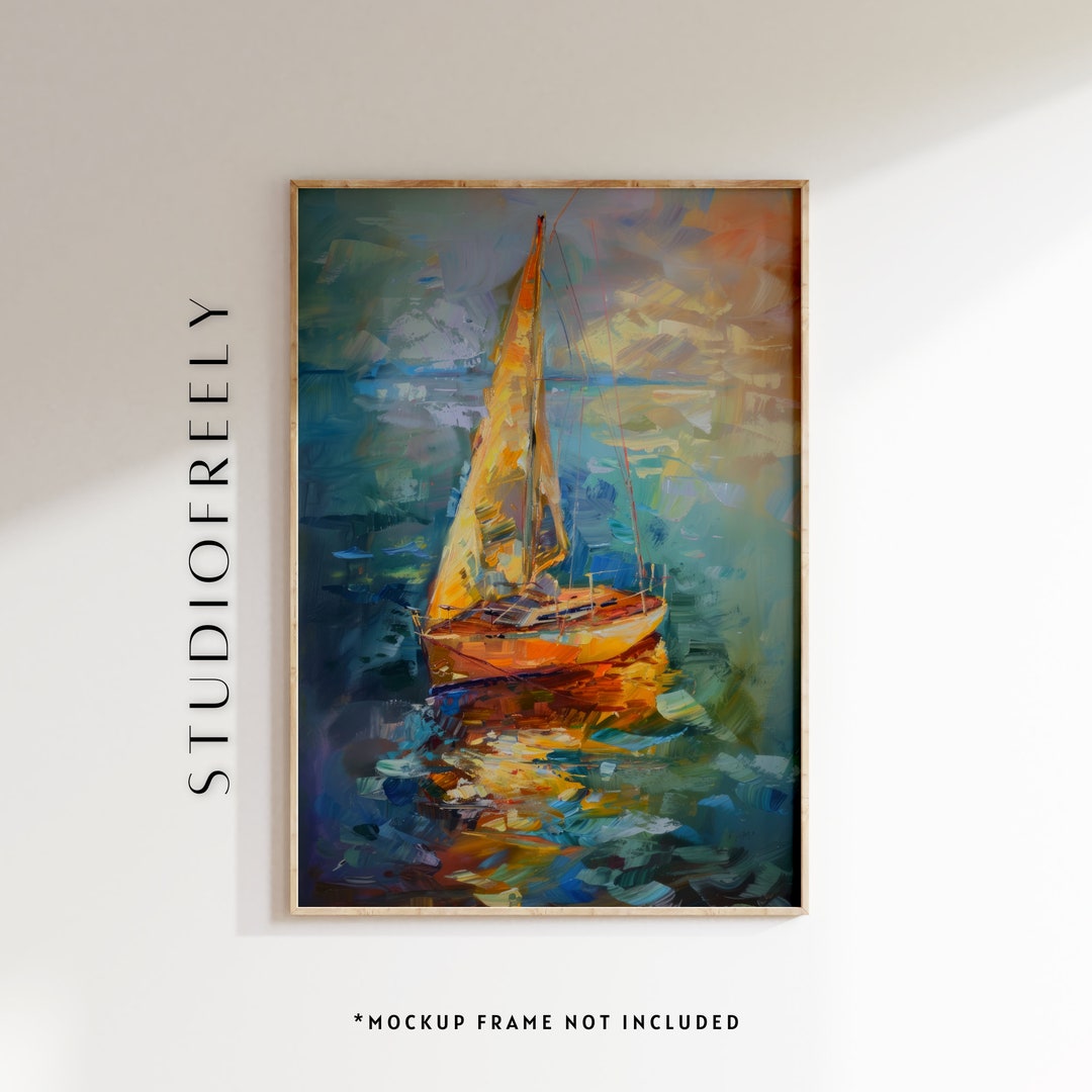 Sailing Boat Oil Painting: Golden Hour Expressionist Art (digital File ...