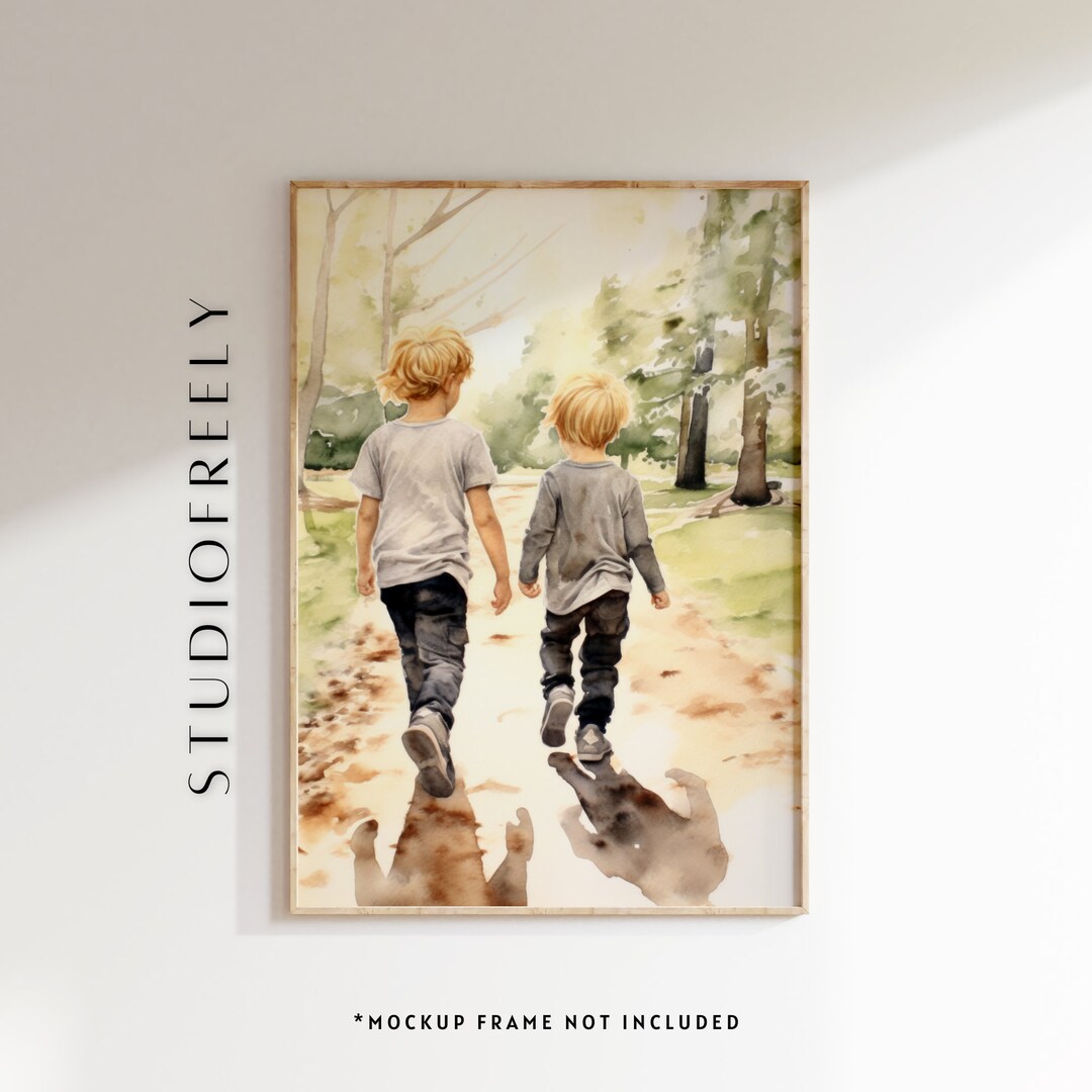 Watercolor Portrait Instant Download - Two Brothers Hiking - Brotherly ...