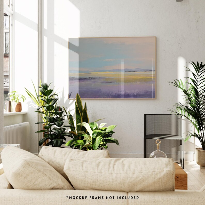 Lavender Field Landscape Print: Abstract Pastel Horizon Art, Dreamy ...