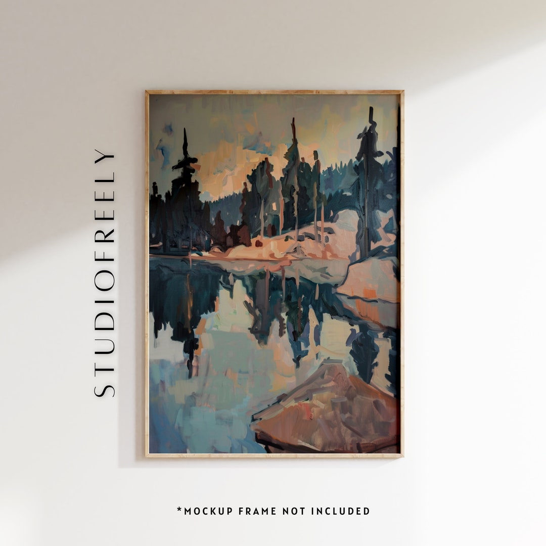 Oil Painting of Lake Tahoe With Trees, Rocks, and Pine Forest ...