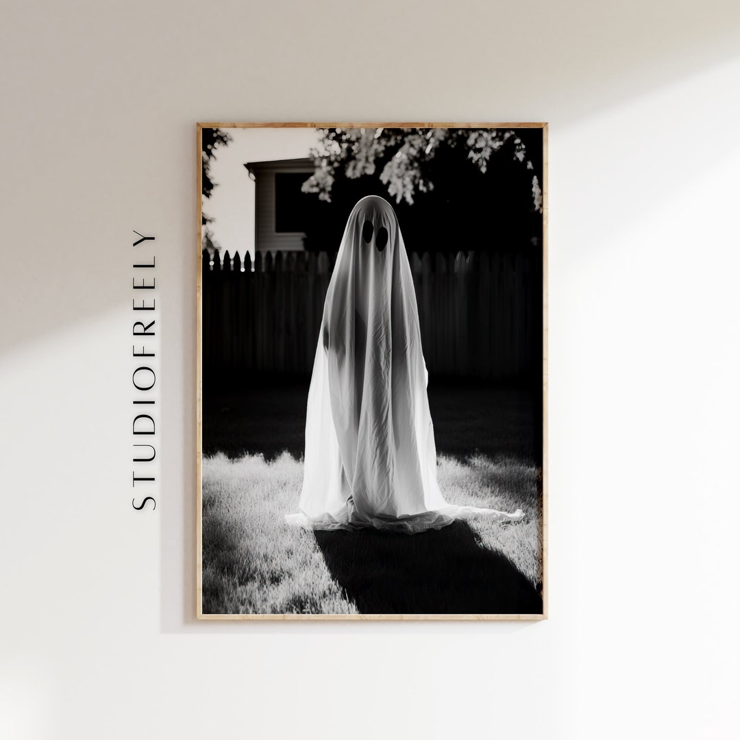 Spooky Sheet Ghost With Cut-out Eyes Black and White Photography Print ...