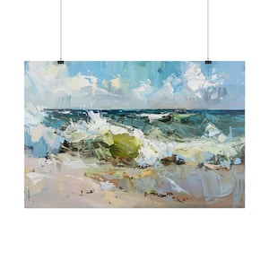 Oil Painting Instant Download of Abstract Beach Scene With Large Waves ...