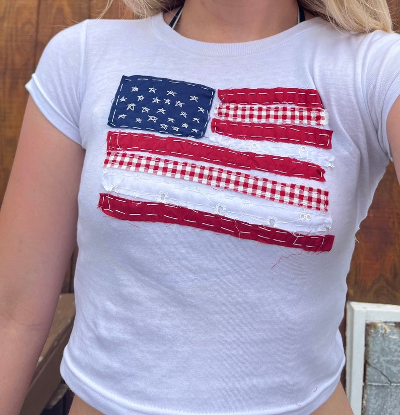 Custom American Flag Patchwork Baby Cropped Tee All Are Hand Made and ...
