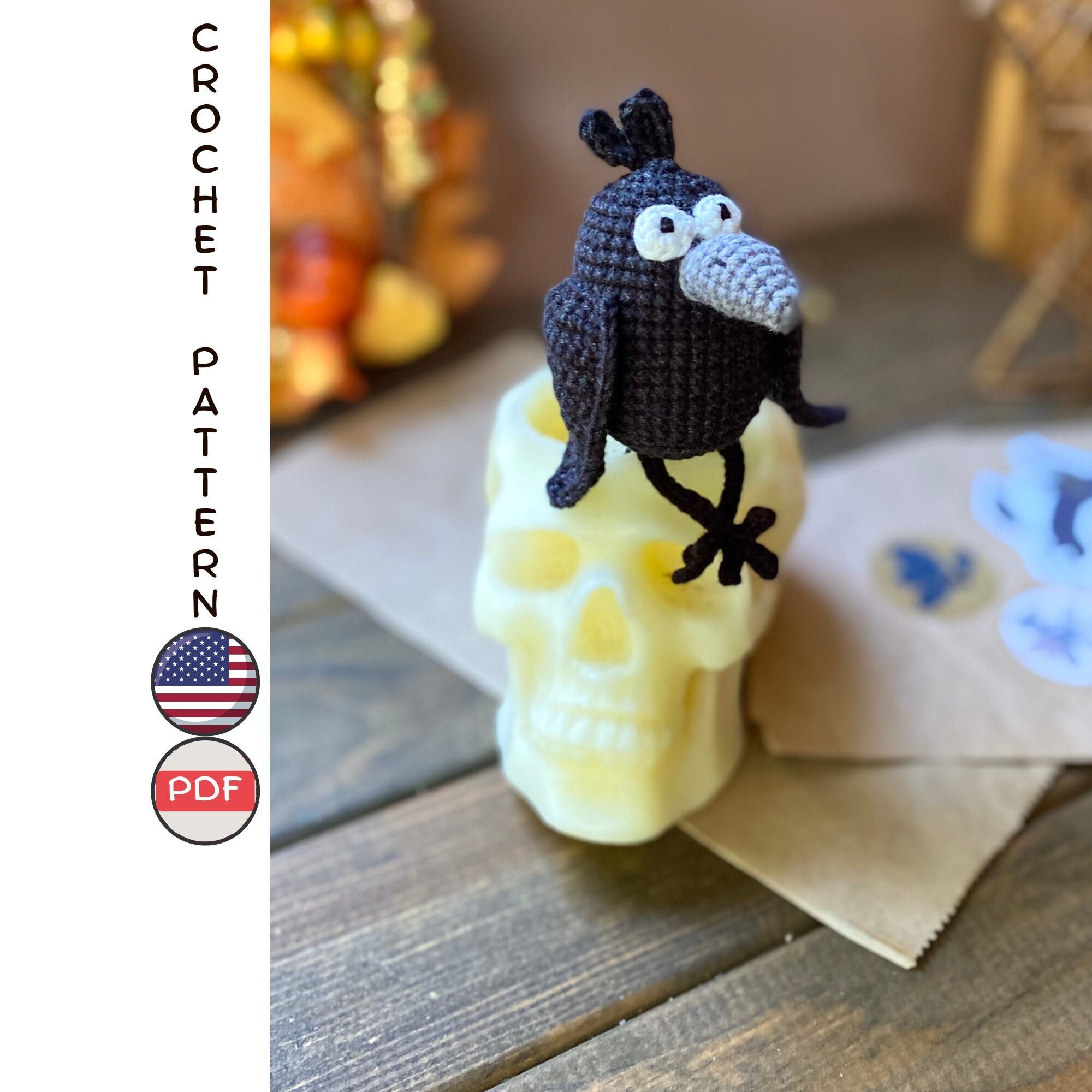 Crow Crochet Pattern. Amigurumi Halloween Raven Bird Toy - Etsy