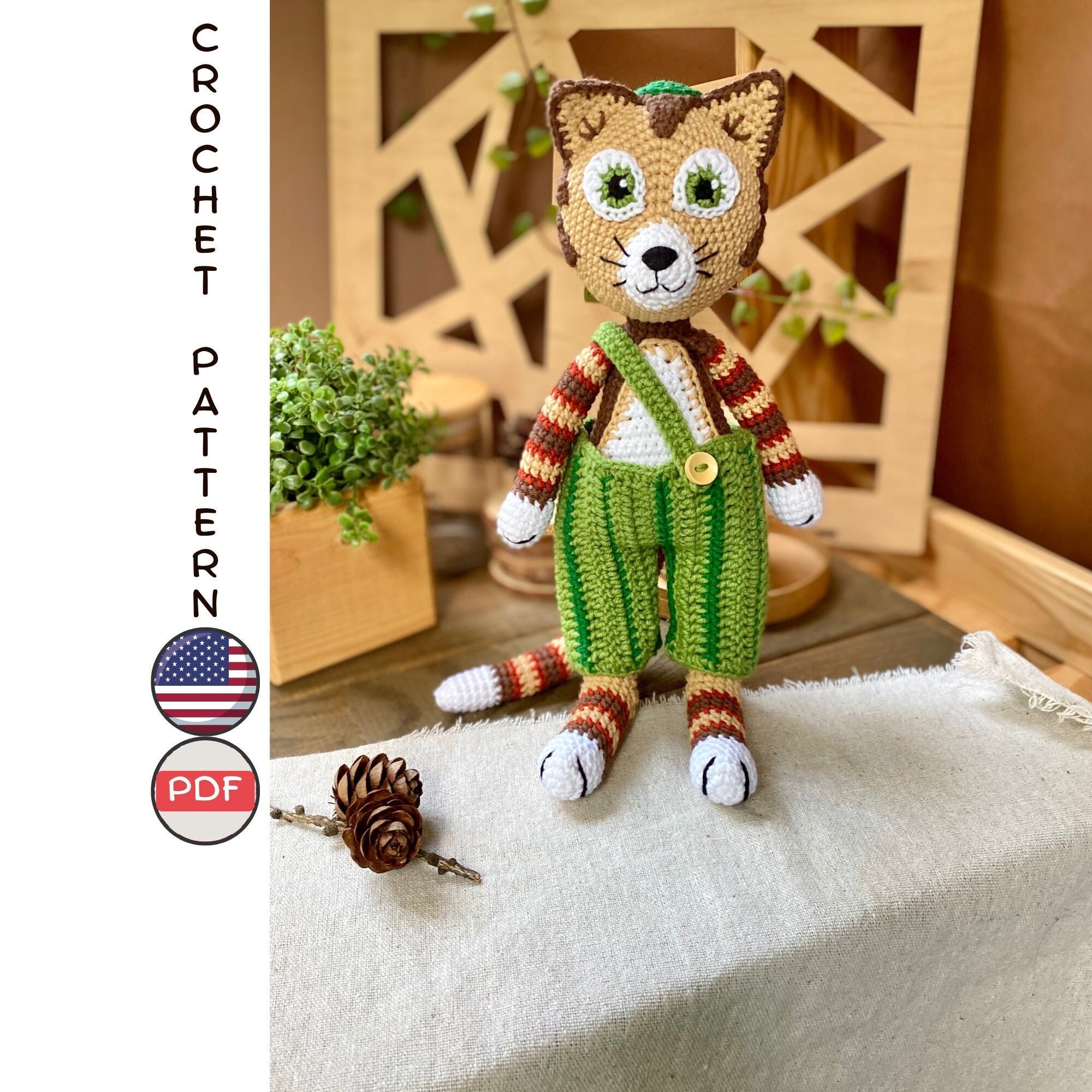 Cat in Striped Pants Crochet Pattern. Amigurumi Cute Cat - Etsy