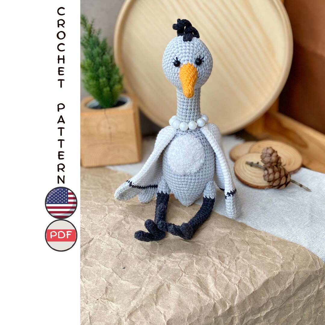 Heron Crochet Pattern: Amigurumi Bird Stork Toy Decorations (PDF ...