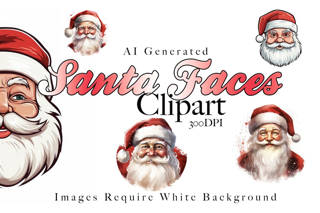Jolly Santa Faces Clipart PNG Format Link to Download for - Etsy
