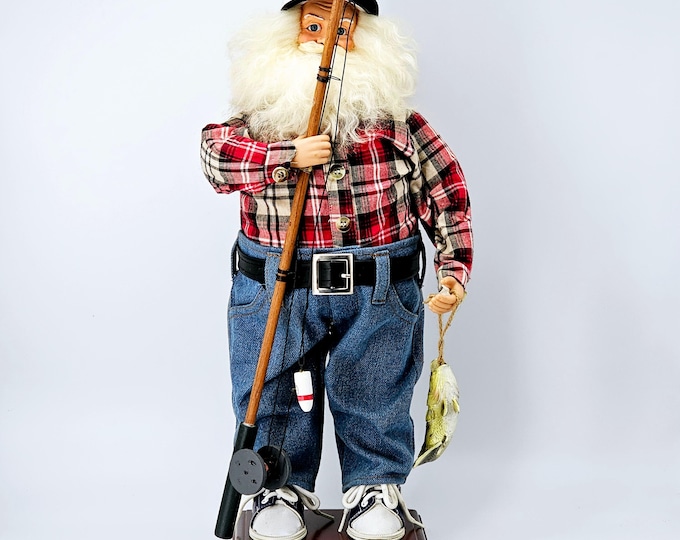 Vintage 18" Bass Fishing Santa, Santa's Workshop Handcrafted ...