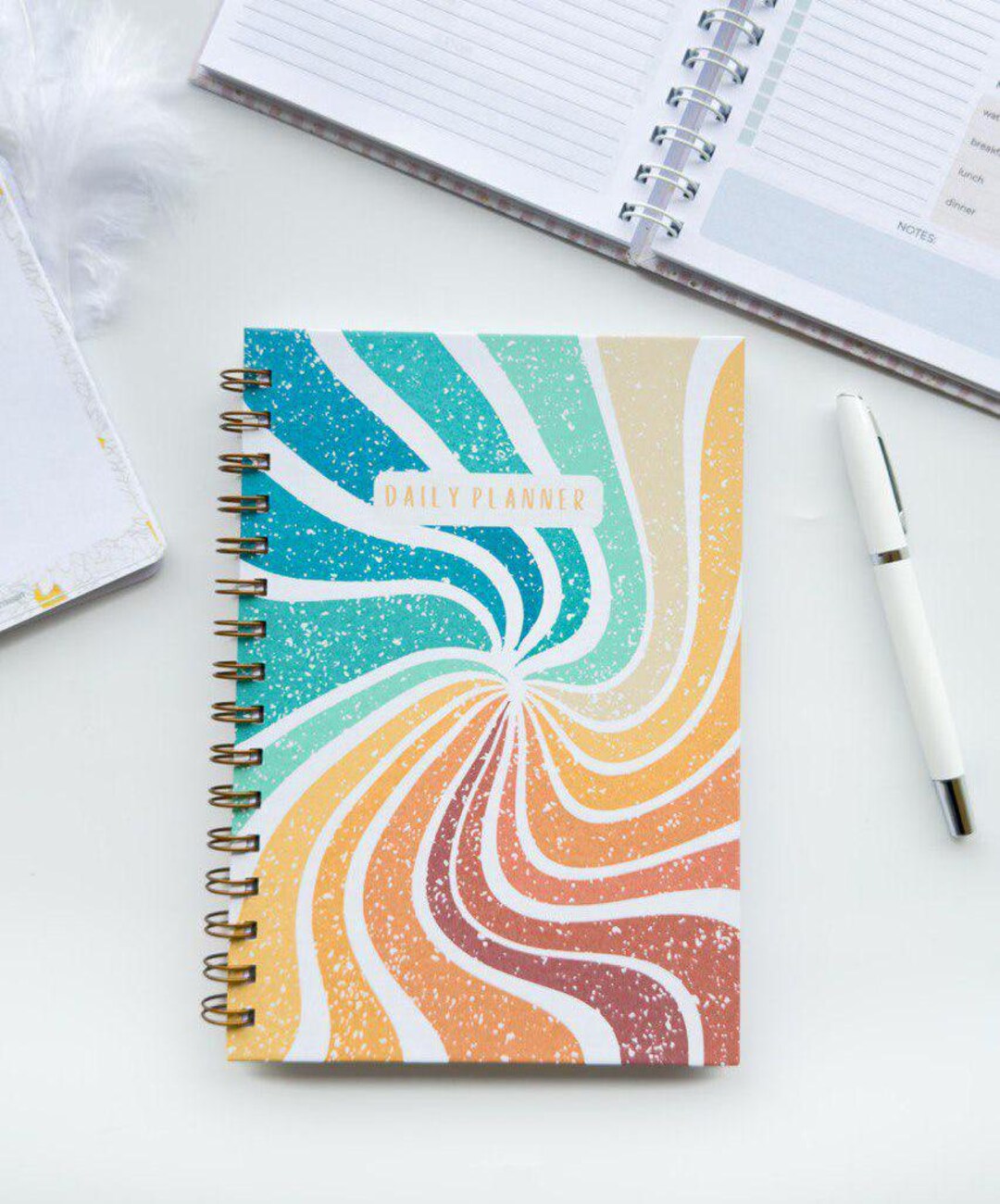 Undated Daily Planner | Orange Green Color Cycle Notebook - Etsy
