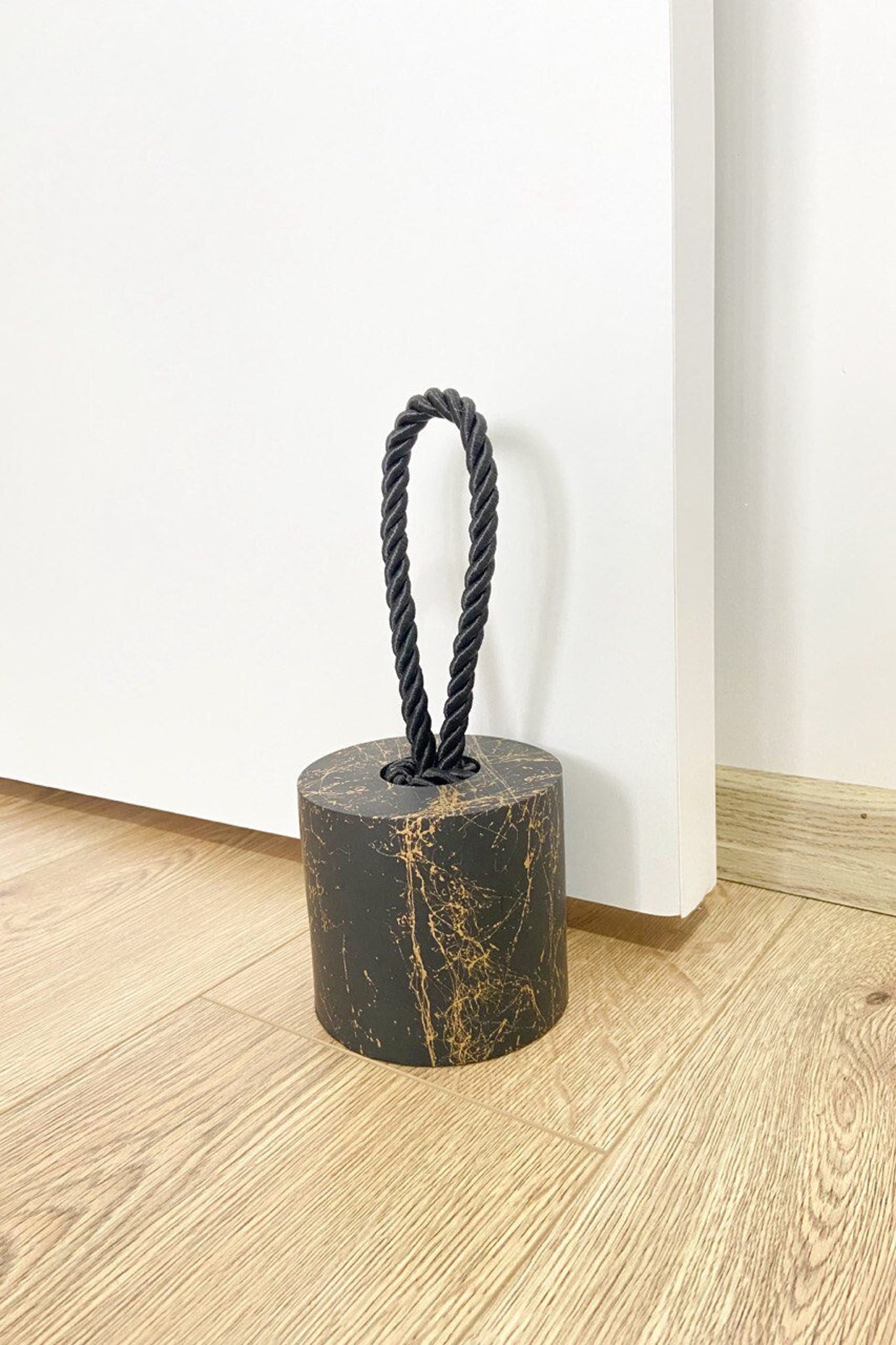 Concrete Door Stopper With Rope Gold Effect I Black Gold Door Stopper ...
