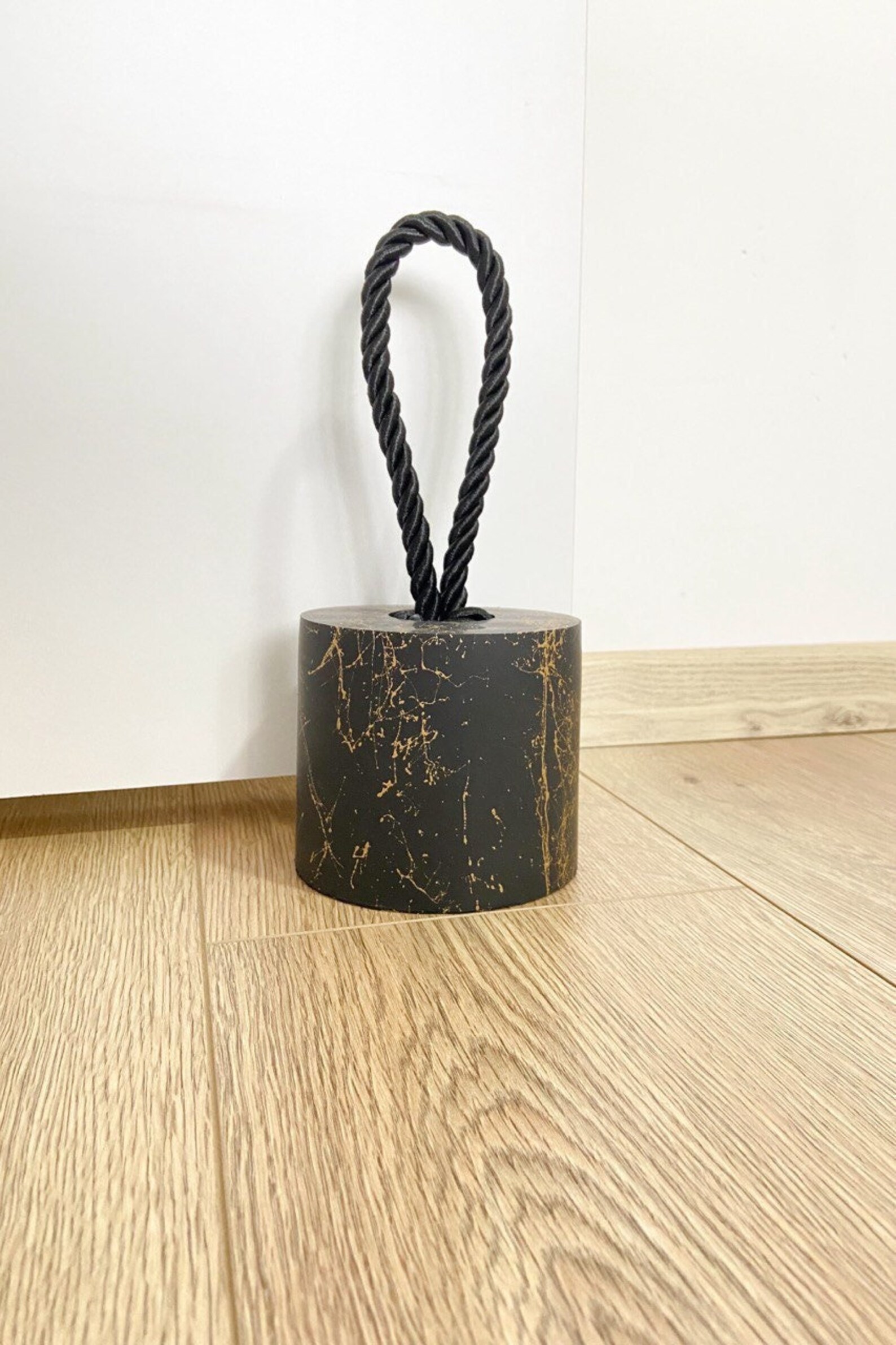 Concrete Door Stopper With Rope Gold Effect I Black Gold Door Stopper ...
