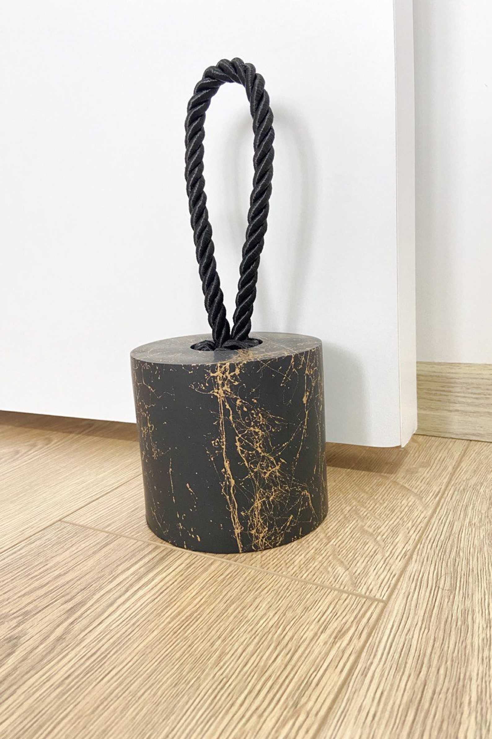 Concrete Door Stopper With Rope Gold Effect I Black Gold Door Stopper ...