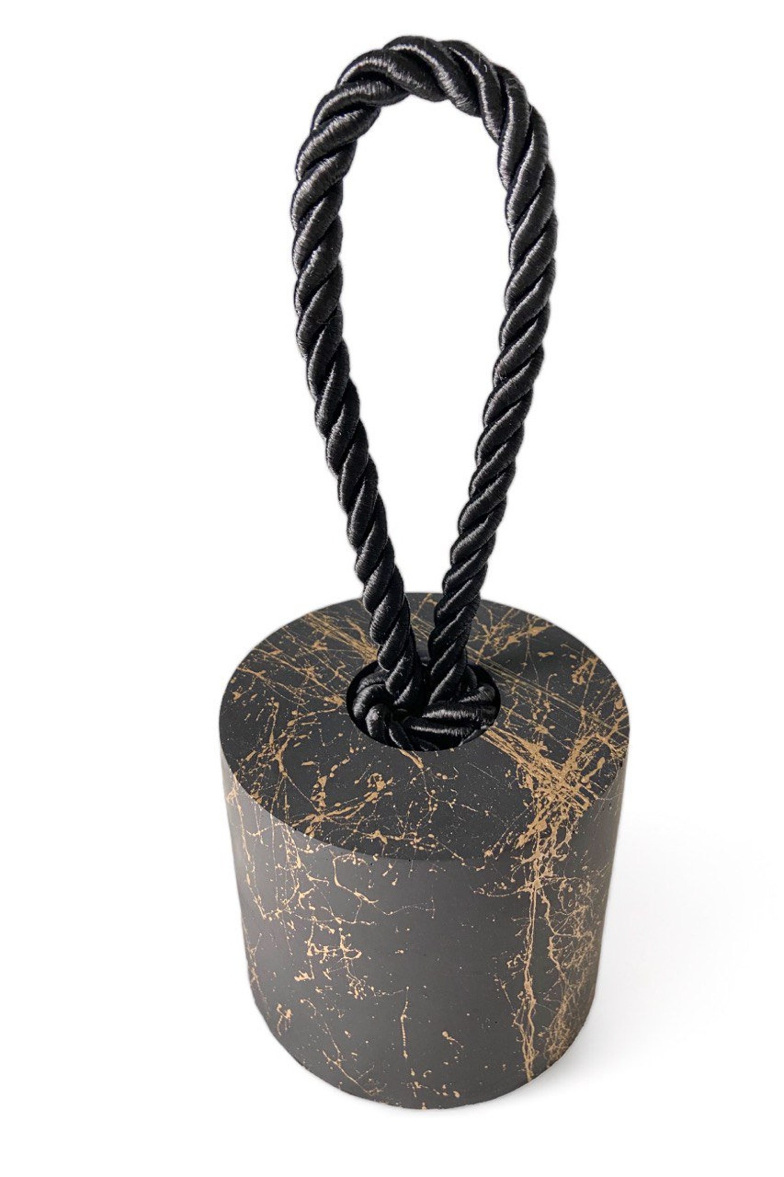 Concrete Door Stopper With Rope Gold Effect I Black Gold Door Stopper ...