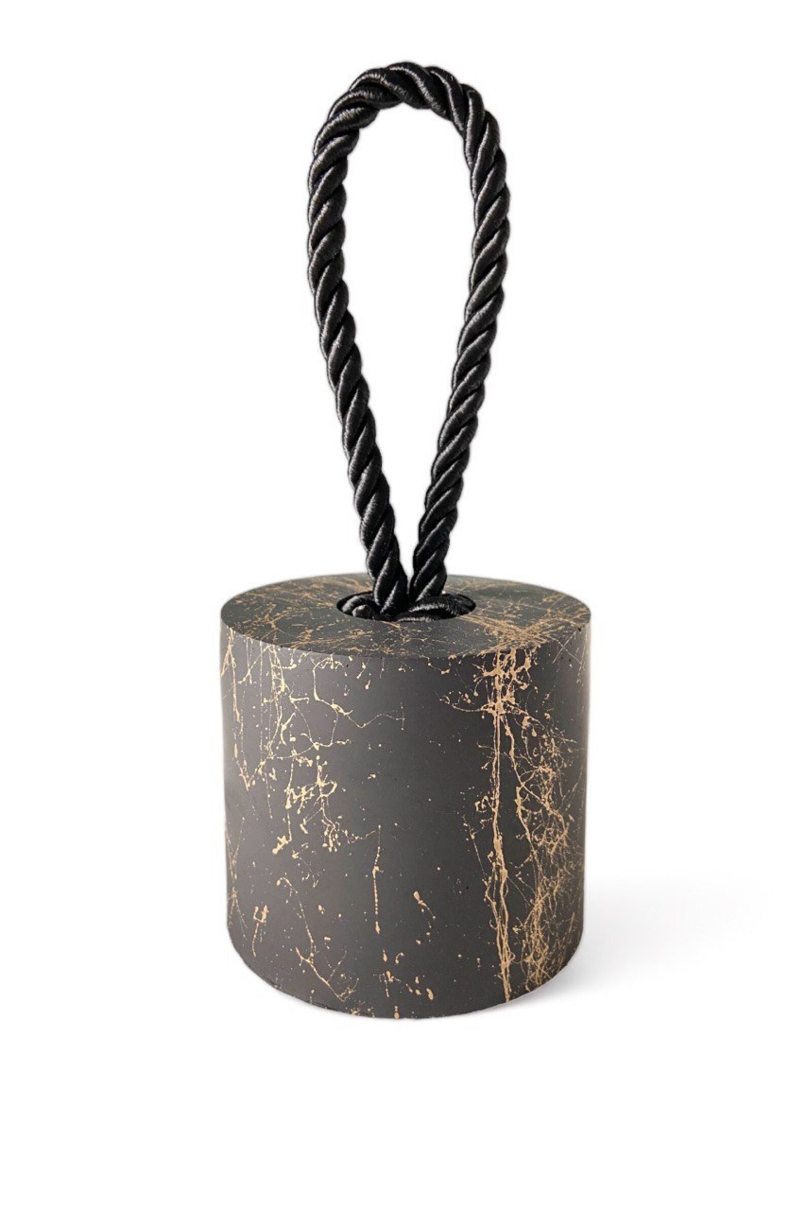 Concrete Door Stopper With Rope Gold Effect I Black Gold Door Stopper ...