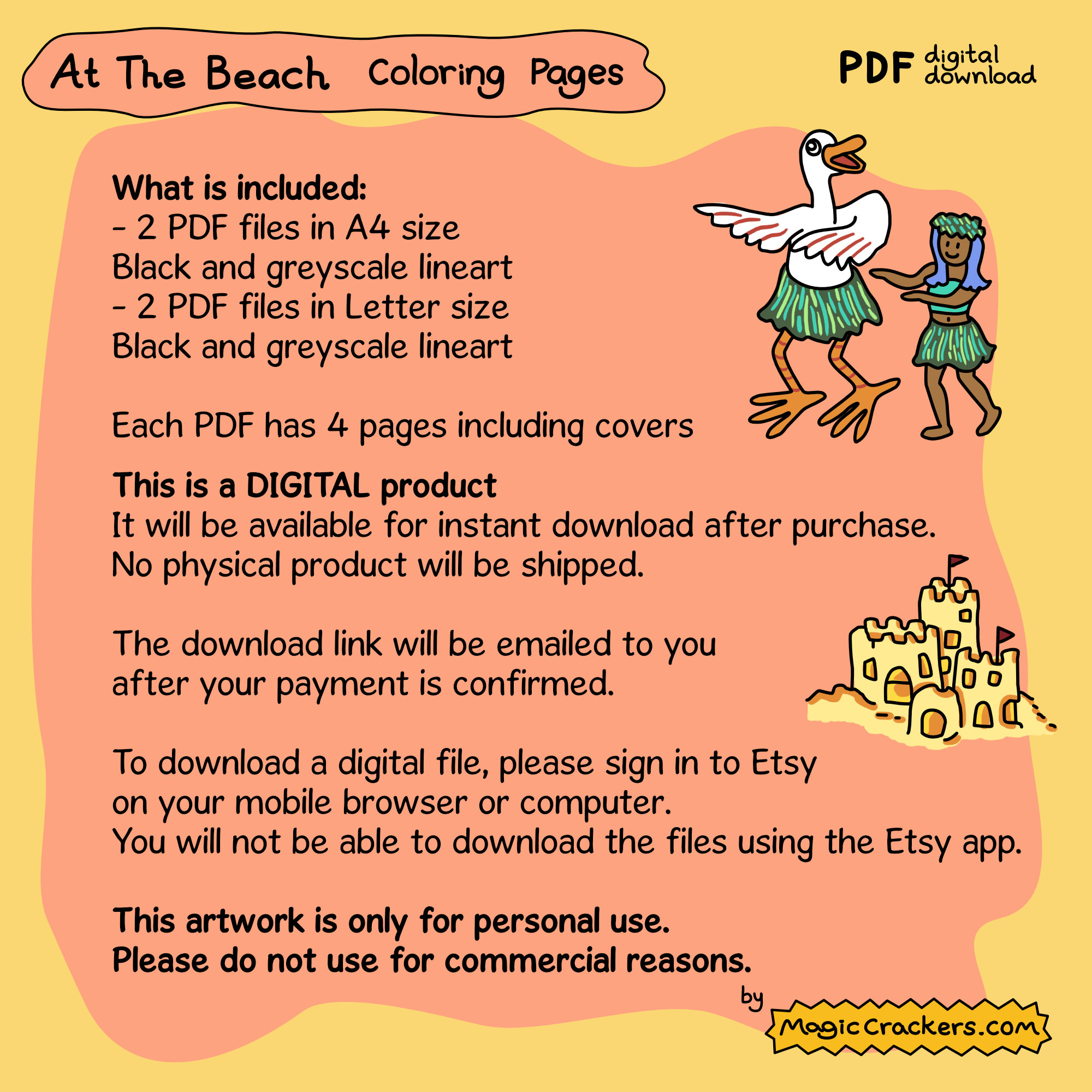 At the Beach 2 Coloring Pages Print at Home Original Artwork Instant ...
